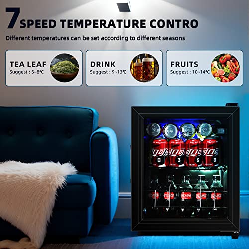 OOTDAY 75 Can Beverage Refrigerator - Freestanding Ultra Cool Mini Drink Fridge - Wine Cooler with Adjustable Shelving Glass Door for Home & Office