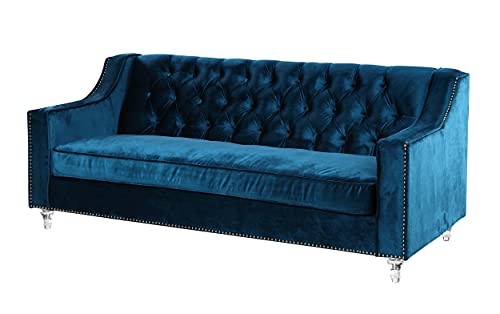 Iconic Home Dylan Velvet Modern Contemporary Button Tufted with Silver Nailhead Trim Round Acrylic Feet Sofa