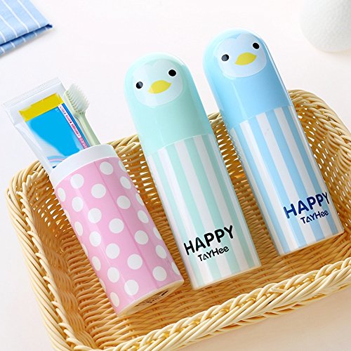 Narutosak Portable Cute Cartoon Penguin Toothbrush Toothpaste Holder Travel Storage Case - Blue
