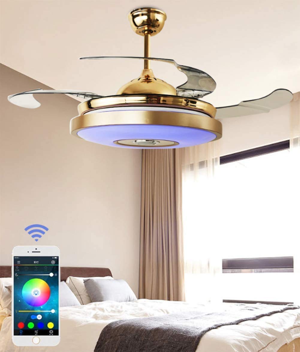 AFANQI 36" Modern Smart Bluetooth Music Player Ceiling Fan With Light, With Remote Control Dimmable 7 Colors 3 Speed Stealth Blade LED Silent Motor Ceiling Fans (36-style 2)