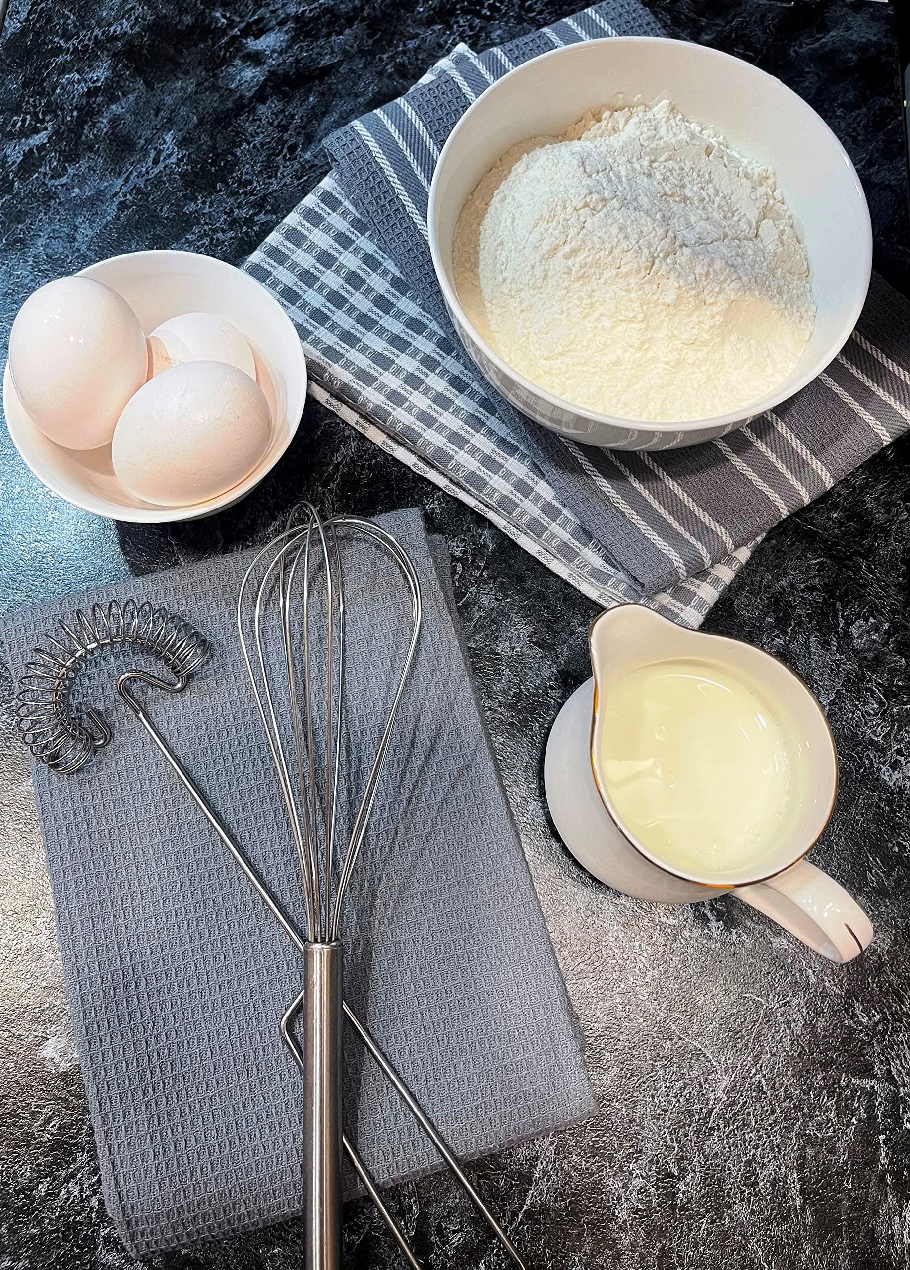 Akma's textile 100% Natural Cotton Kitchen Towels (17”x 28”, 3 Pack), Set of 3 Waffle Weave Tea Towels, Highly Absorbent Cloth Dish Napkins, Quick Drying Dish Towels, Classic Cloth Napkins, Dark Gray