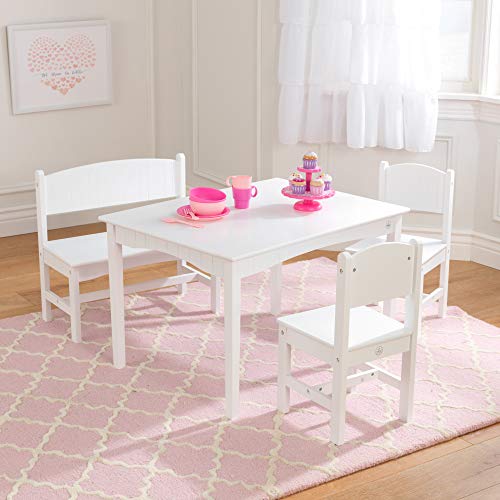 KidKraft Nantucket Wooden Table with Bench and 2 Chairs, Children's Furniture - White, Gift for Ages 3-8