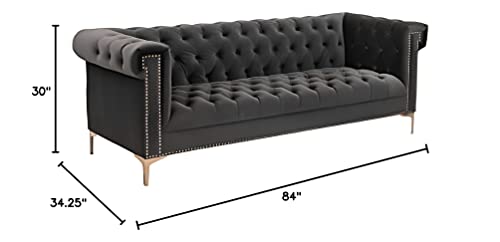 Iconic Home Gold/Grey Bea Velvet with Nail head Trim Tone Metal Sofa