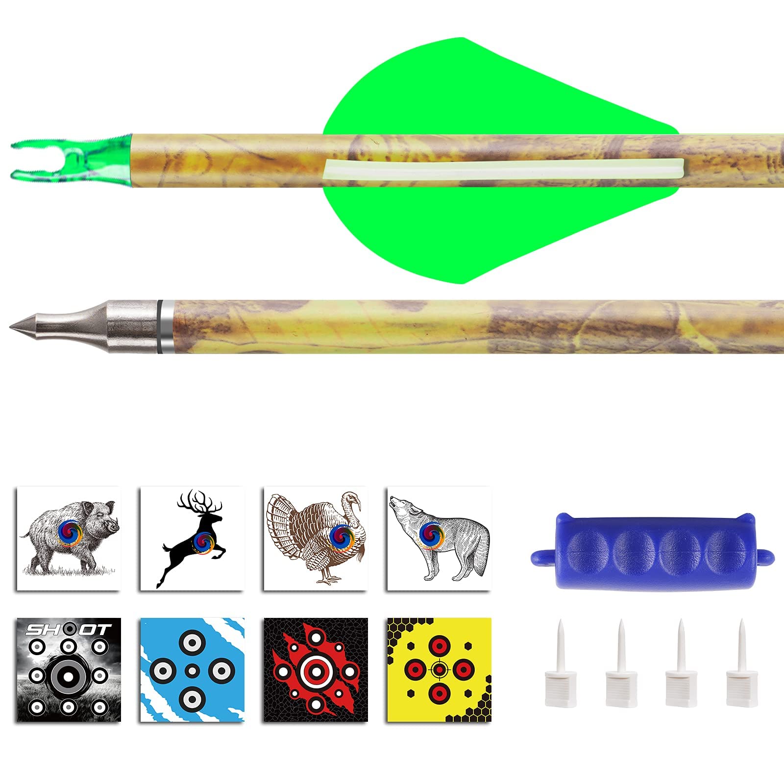 Aimdor Carbon Arrow 12 Pcs 30 Inch Practice Hunting Arrows with Removable Tips for Compound Recurve Bow Kids Bow Longbow with Paper Target Arrow Puller and Target Nails