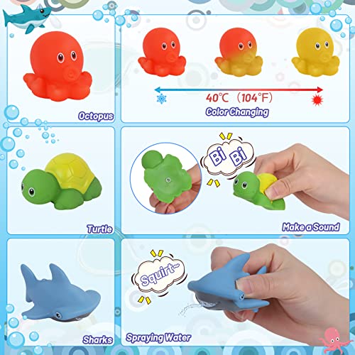 Gifts2U Bath Toy for Kids Age 4-8, 25PCS Color Changing Silicone Water Lab Suction Bath Toy Set for Toddlers, Bathtub Play Stem Buiding Toys with Mesh Storage Bag