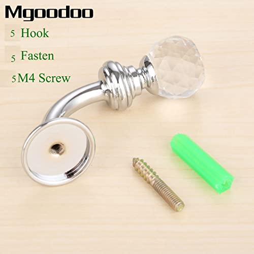 Mgoodoo 5pcs Crystal Hooks, 2.87x1.46inch Round Crystal Wall Coat Hat Hanger Holder Wall Mounted Curtain Holdbacks Tassel Towel Hanger(Sliver)