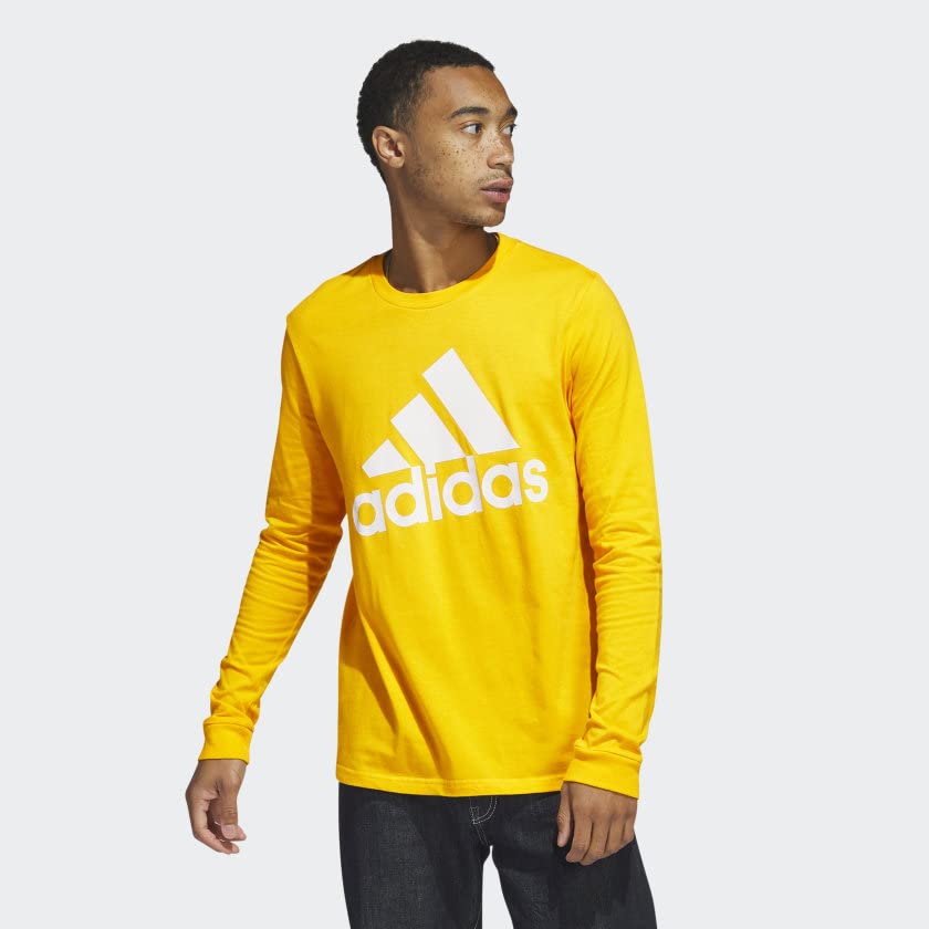 adidas Amplifier Long Sleeve Badge of Sport Tee Men's, Yellow, Size L