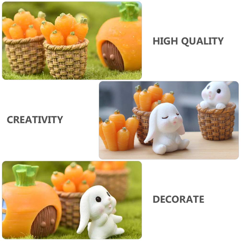 PRETYZOOM Easter Decoration Kit Bunny Miniature Straw Basket Carraot Figures Rabbit Bunny Fairy Garden Decor Dollhouse Ornament Micro Landscape Decor Cake Topper 7pcs