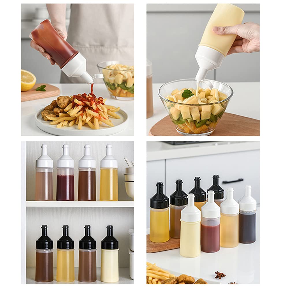 AKOAK 1 Pack 250 ml (8.45 oz) Plastic Extrusion Bottle Pressing Oil Bottle Multi-function Condiment Dispenser Household Kitchen Tomato Salad Jam Bottle (White)
