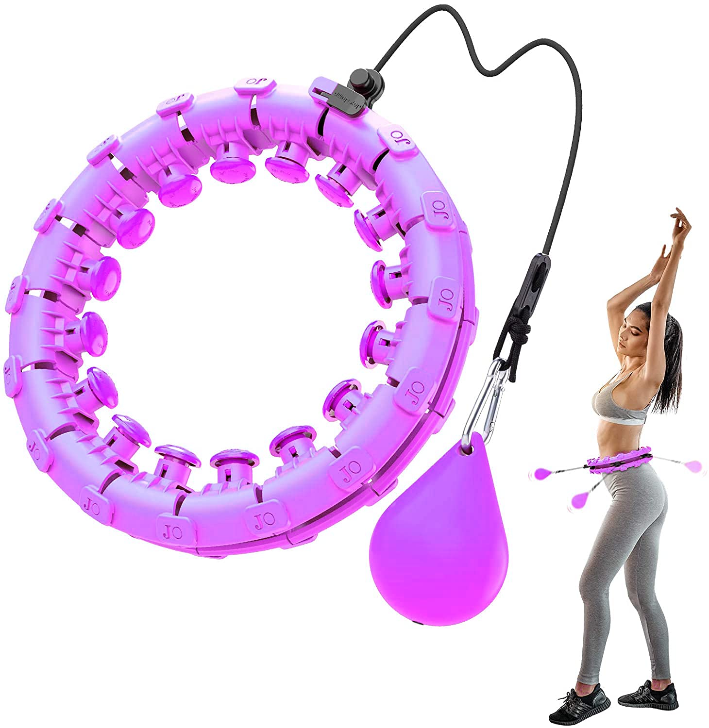 A Game - Weighted Hoola Hoop - 24 Detachable Knots for Youth, Adult - Exercise and Massage 2 in 1 Slimming Tool (Purple)