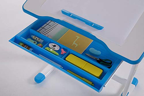 Kids Desk and Chair Set, Functional Children Desk Study Table, Tilted Table Height-Adjustable Desk and Chair Combination with LED Light, Storage Drawers for Boys and Girls, Blue