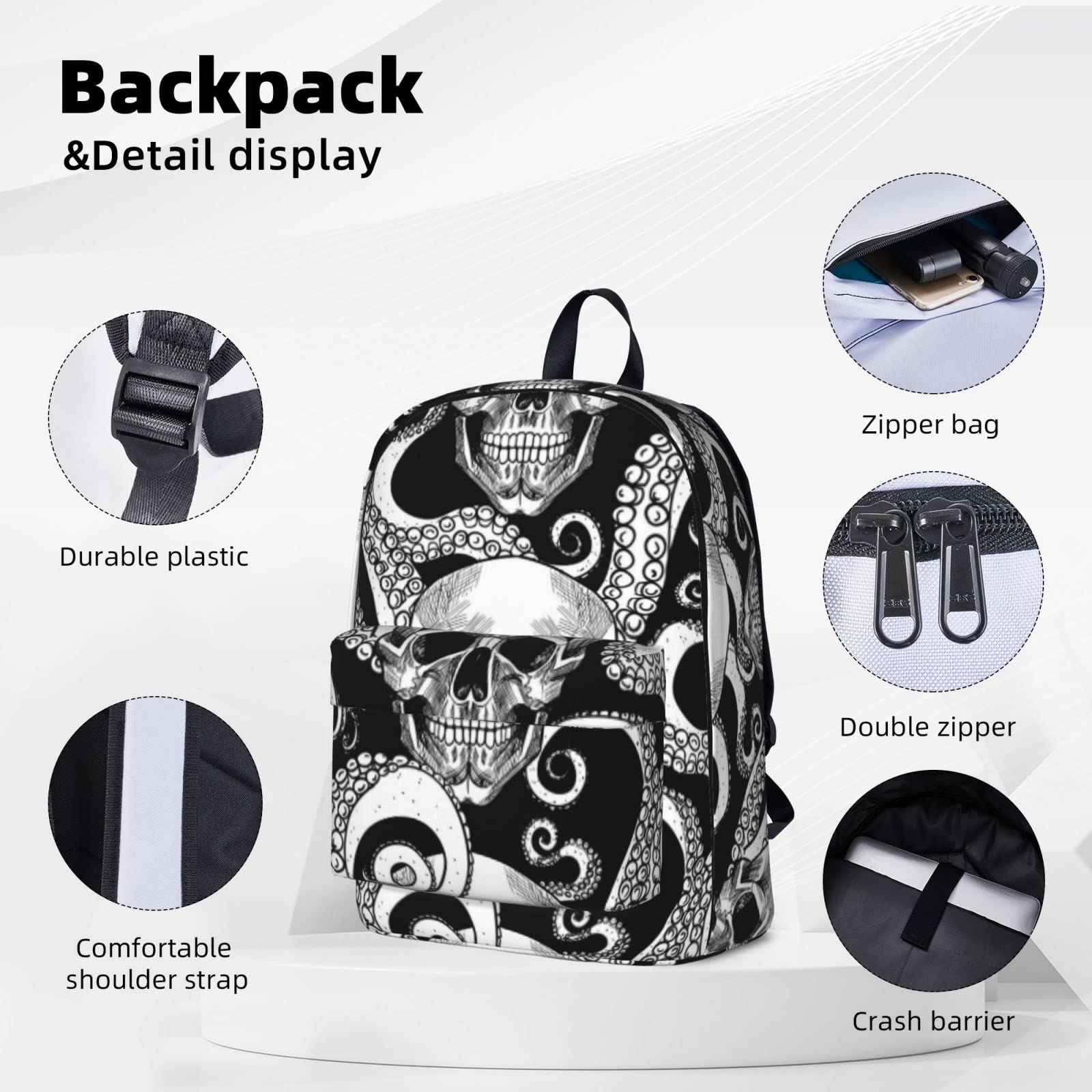 Affilleve Skull Octopus Backpacks for Men Women Book Bag Travel Hiking Camping Work