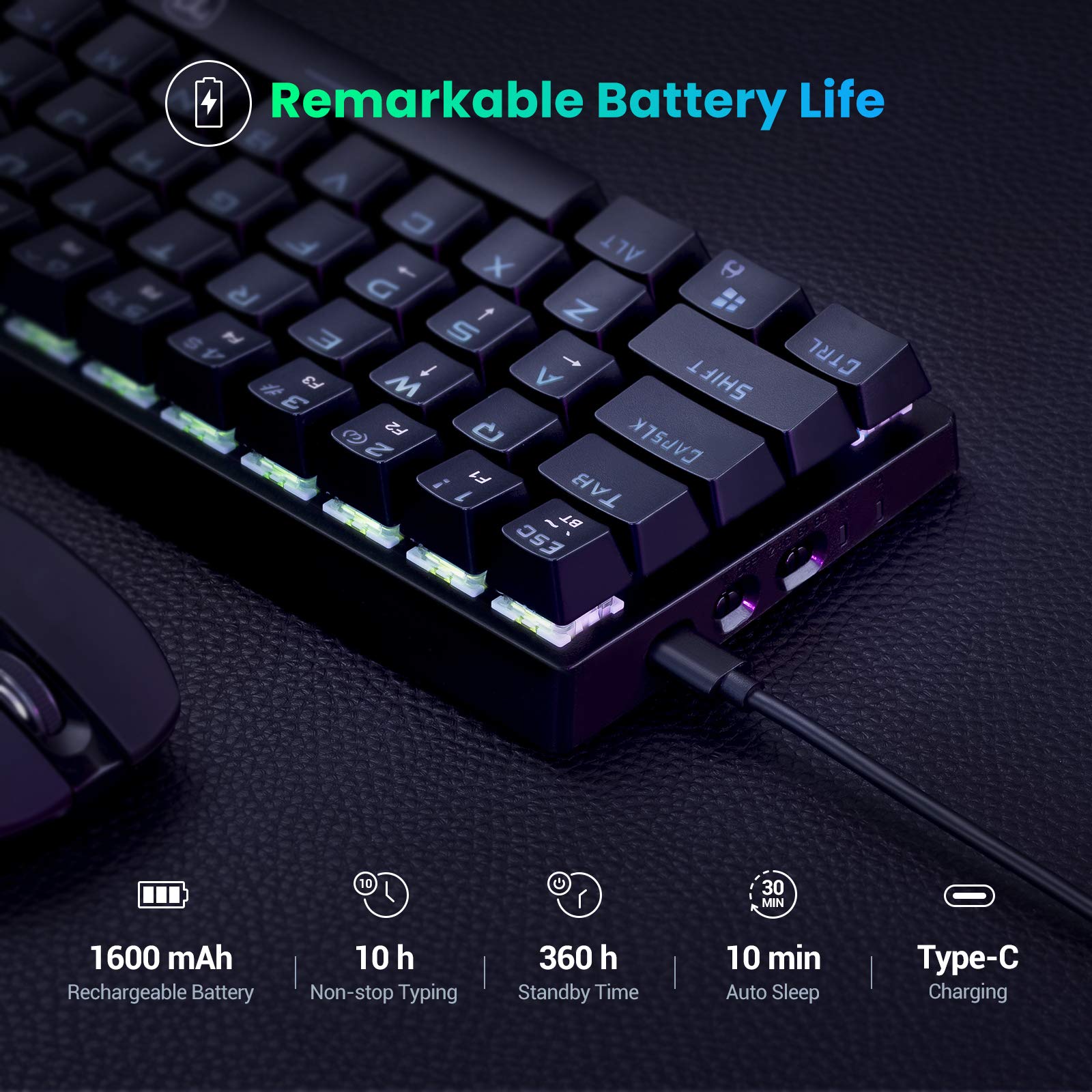 60% Wireless Mechanical Keyboard, RGB Backlit Rechargeable Gaming Keyboard, Blue Switch, Compact Small Multi-Device Bluetooth Keyboard, Portable Keyboard with Customization Light for PC Mac Gamer