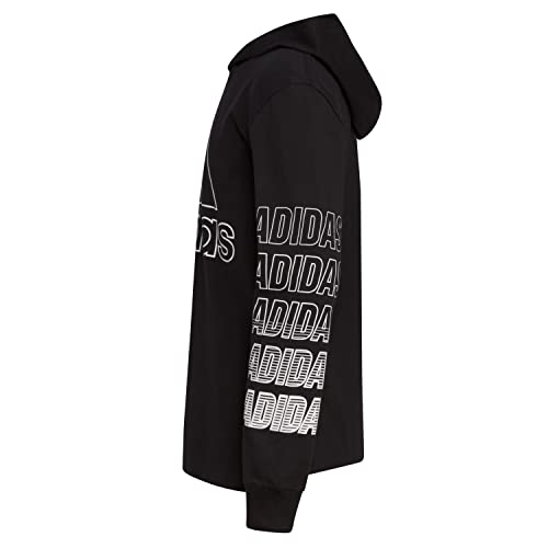 adidas Boys' Long Sleeve Cotton BoS Logo Hooded T-Shirt, Black, Large (14/16)