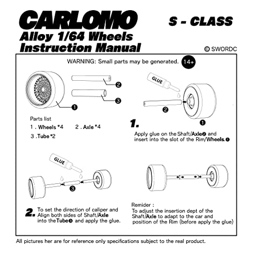 Carlomo 1/64 Scale Mini Alloy Wheels Tires with Axles S-Class Detail Up Kits for Professional Modified Diecast Model Vehicle Kit (S04-F)