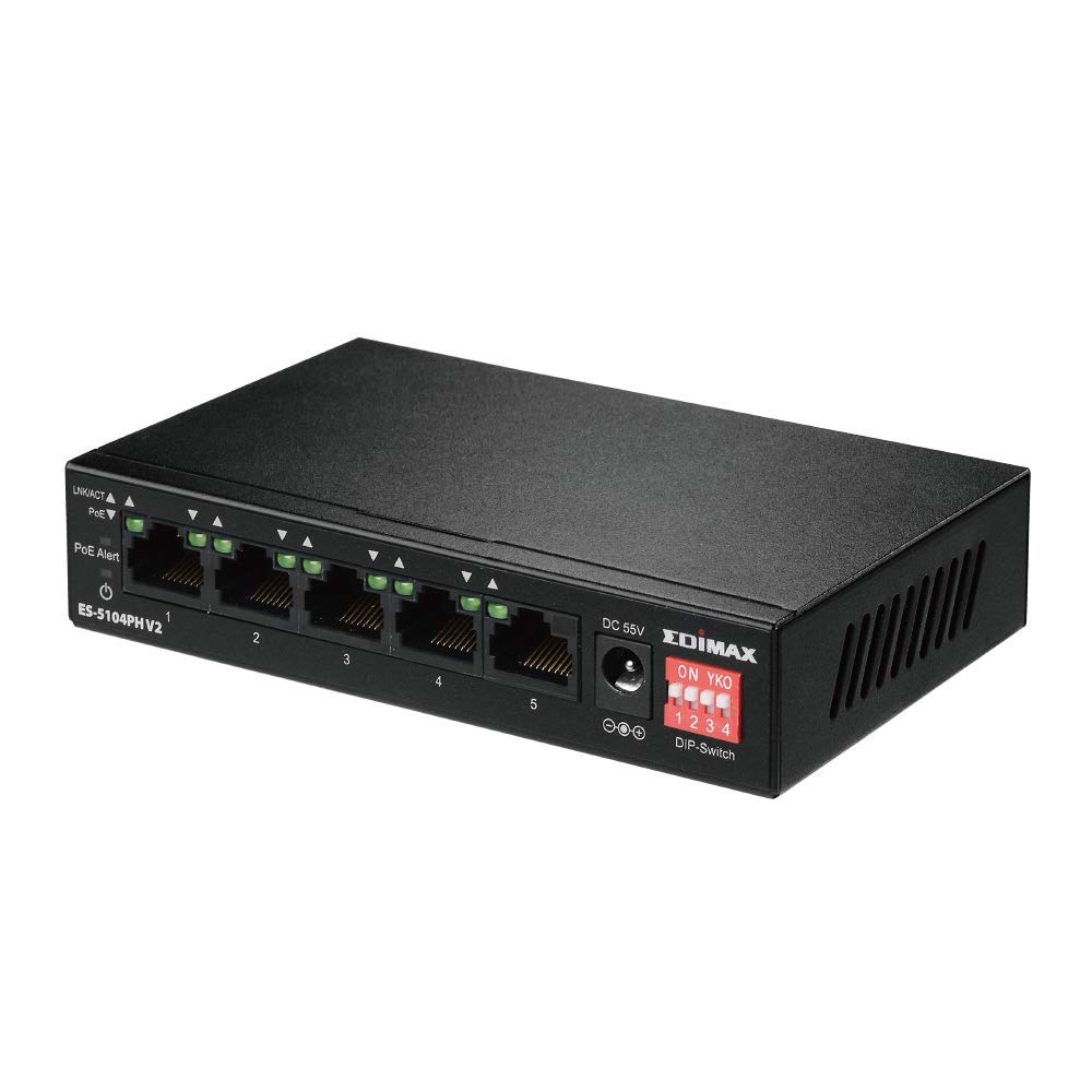 Edimax 5 Port Fast Ethernet Switch with 4 PoE+ Ports, ES-5104PH (with 4 PoE+ Ports)