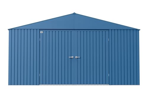 Arrow Shed Elite 14' x 16' Outdoor Lockable Gable Roof Steel Storage Shed Building, Blue Grey