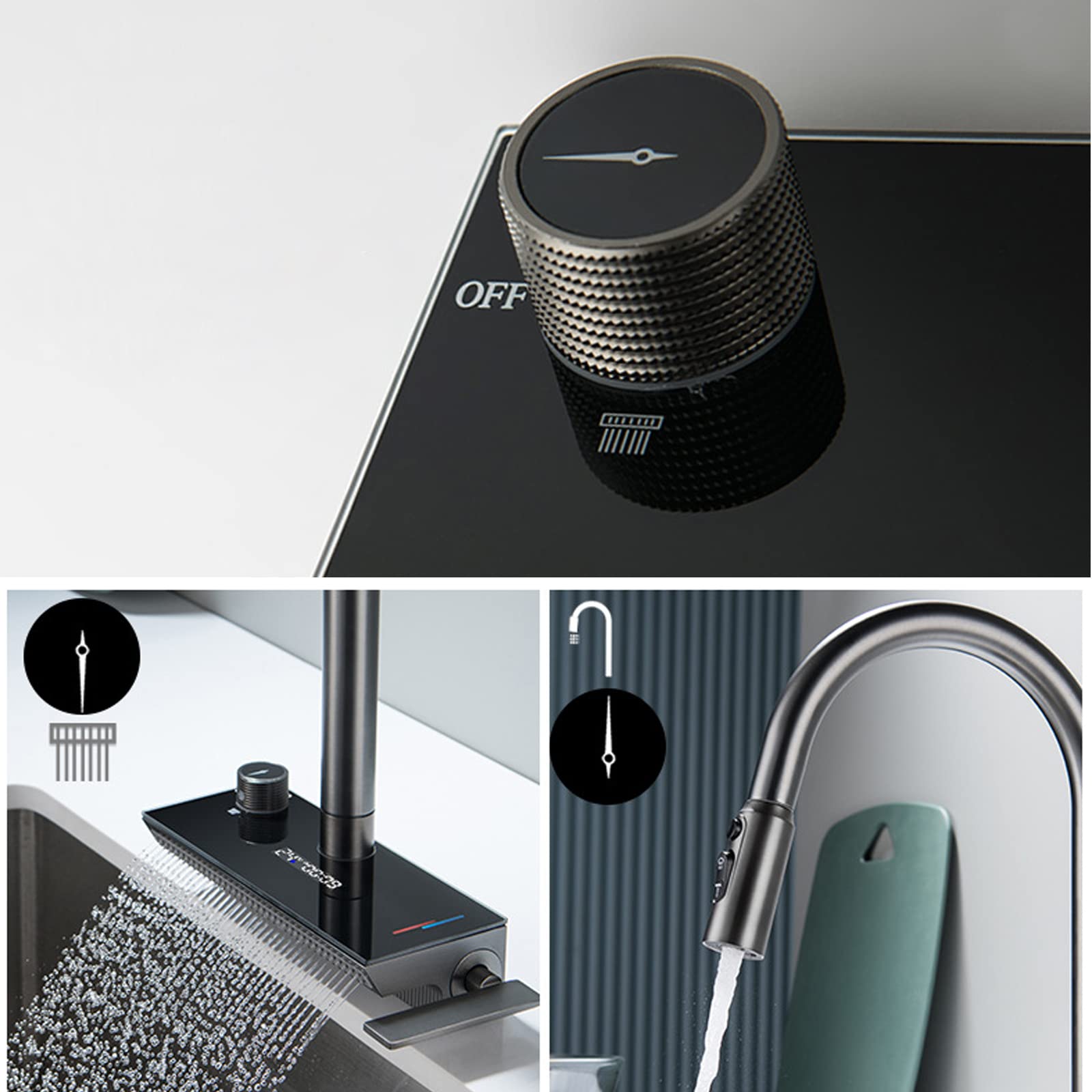 Kitchen Sink Faucets, Led Digital Temperature Display,Kitchen Faucet With Pull Down Sprayer,Kitchen Faucets,Kitchen Sink Faucet With Raindance Waterfall Outlet,Brass Body,Faucet For Kitchen Sink,Grey