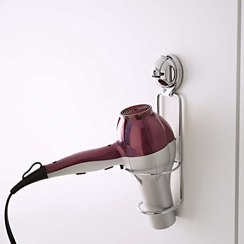 FECA FE-B1005 Stainless Steel Hair Dryer Holder Holster Organizer with No Drilling Wall Mount Mountable Powerful Suction Cup