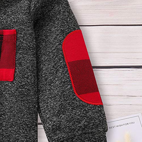 Ritatte Toddler Infant Baby Boys Clothes Plaid Long Sleeve Hoodie Sweatshirt Pants Fall Winter 5Pcs Outfits Set(Gray, 18-24 Months)
