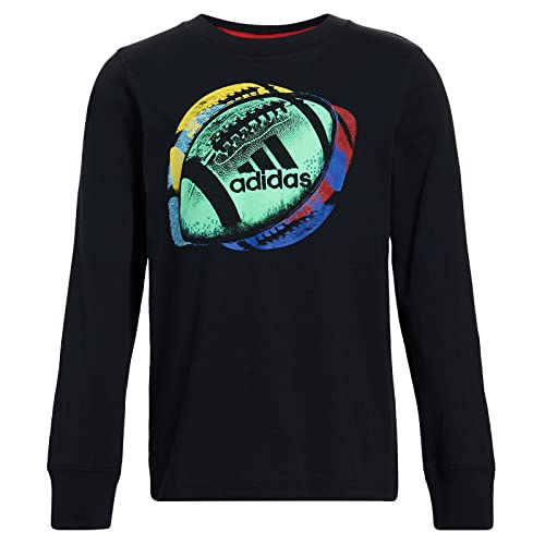 adidas Boys' Long Sleeve Cotton Graphic T-Shirt, Black Multi Football, 4T