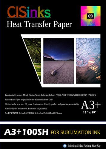 CISinks A3+ Sublimation Ink Transfer Paper 13" x 19" (100 Sheets) For EPSON ME Series, RICOH GX Series And SAWGRASS Printers