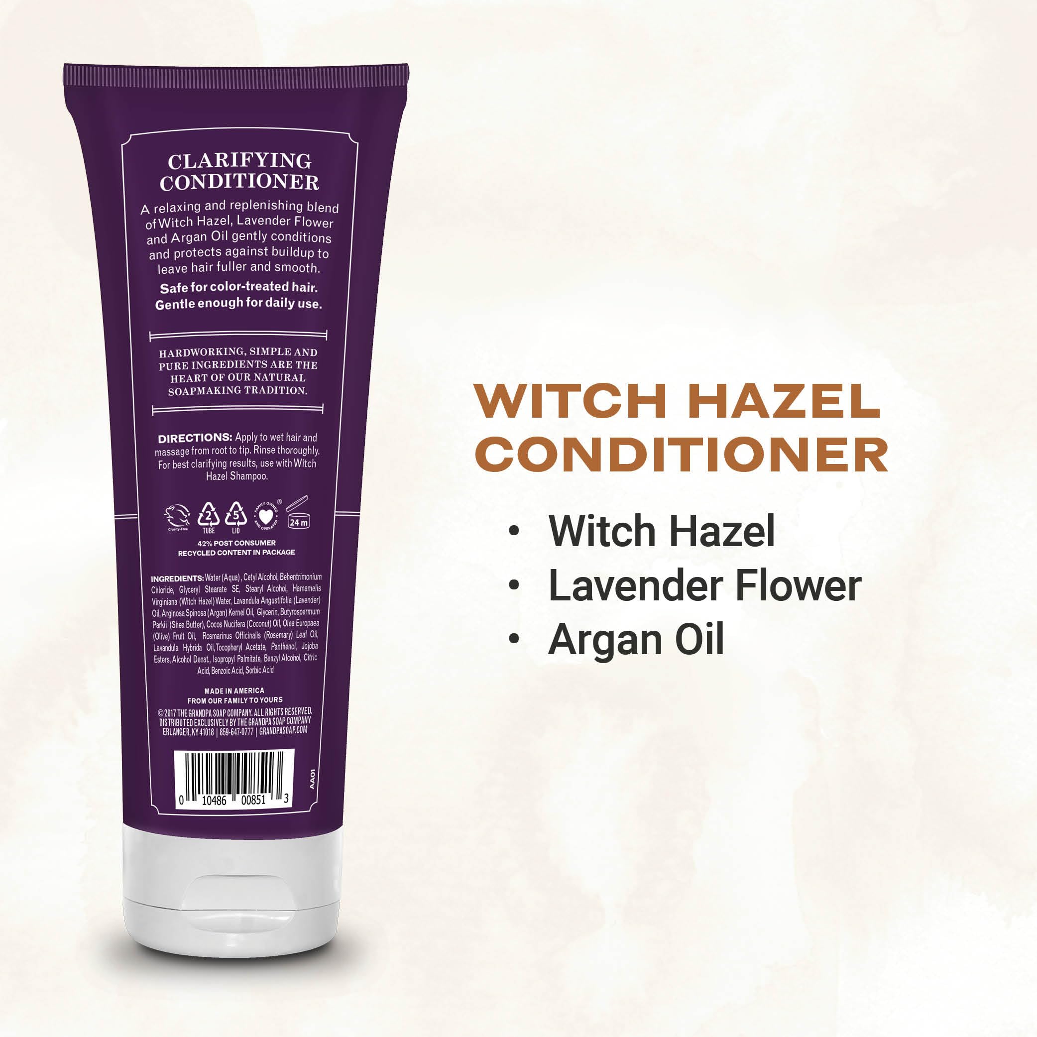 Grandpa's The Soap Company Clarifying Witch Hazel Conditioner - Relieves Scalp Conditions and Protects Against Buildup, With Lavender Flower, Sulfates and Parabens Free, 8 Fl Oz.