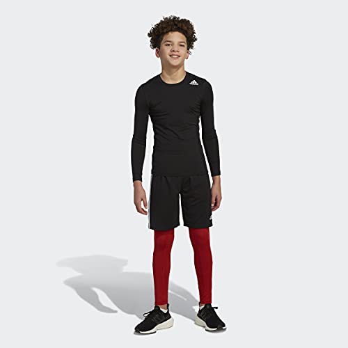 adidas Boys' Moisture Wicking Compression T-Shirt Techfit Athletic Long Sleeve Tee, White/Shoulder Logo, Large