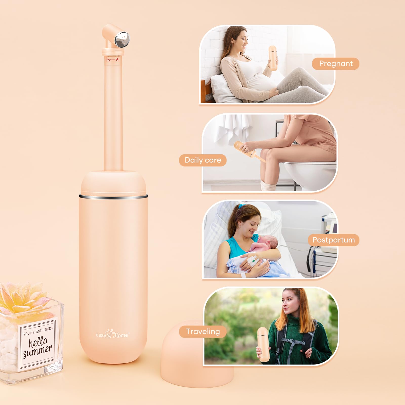 Easy@Home Portable Travel Bidet: Peri Bottle for Postpartum Care - Handheld Sprayer Kit with 380mL (12.8 oz) Large Capacity Bottle - Personal Hygiene Water Spray for Women & Men | EPB-01 Brown