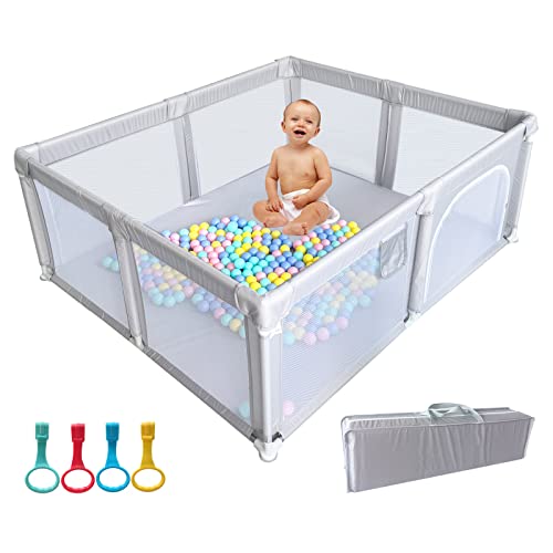 KIDRGL Baby Playpen, Large Baby Play Yard, Playpen for Babies with Gate, Indoor & Outdoor Kids Safety Activity Center with Anti-Slip Rubber Bases (Grey 70βΓ59β)