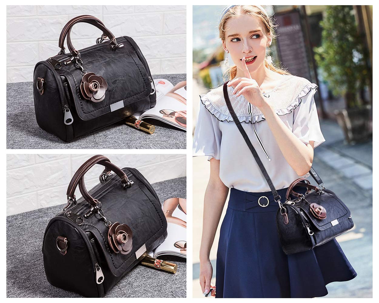 Barrel Style Handbags for Women Small Top Handle Satchel Crossbody Ladies Leather Purse