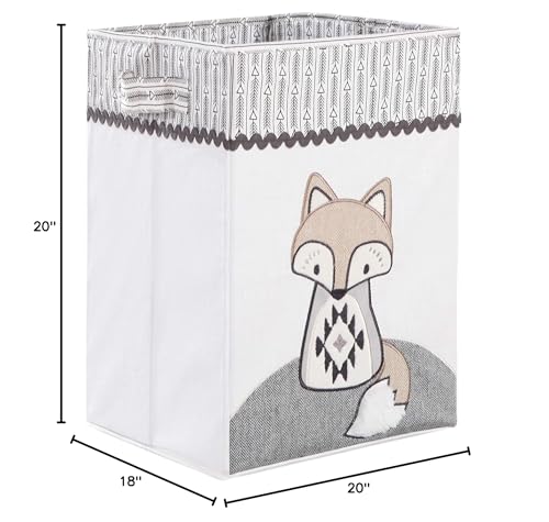 Levtex Baby - Bailey Nursery Hamper - Appliqued and Embroidered Fox - White Canvas with RIC Rac and Arrow Trim - Nursery Accessories - Size: 20x20x18in.