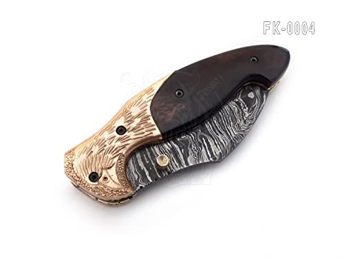 SHINY CRAFTS -Damascus Pocket Knife Knives For Men OTF Knife Survival Knife- Folding Knives - Everyday Carry - PlainEdge - Leather Sheath (FK 04)