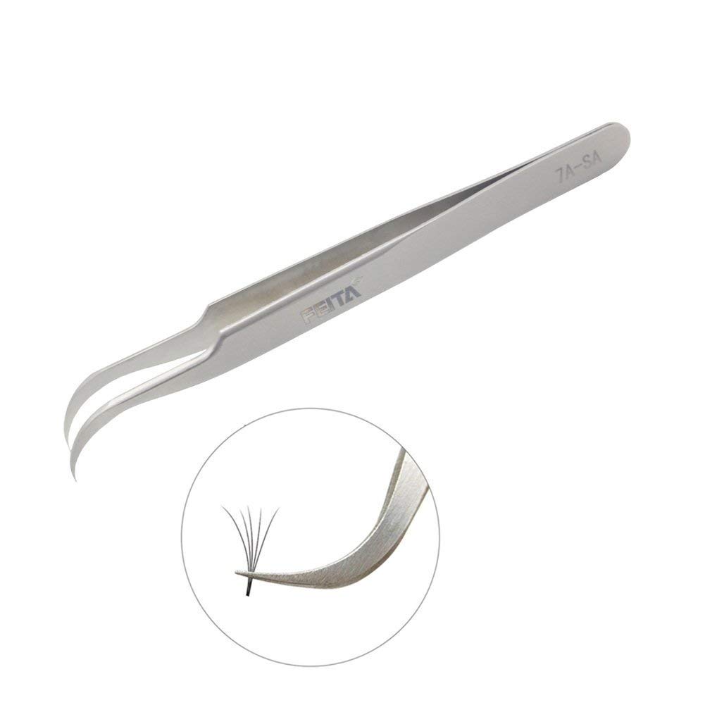 FEITA Precision Tweezers Professional Stainless Steel Straight & Slanted Tip Best Tweezers Set for Eyelash Extension, Craft, Jewelry, Eyebrow & Ingrown Hair Removal (Silver 2Pcs)