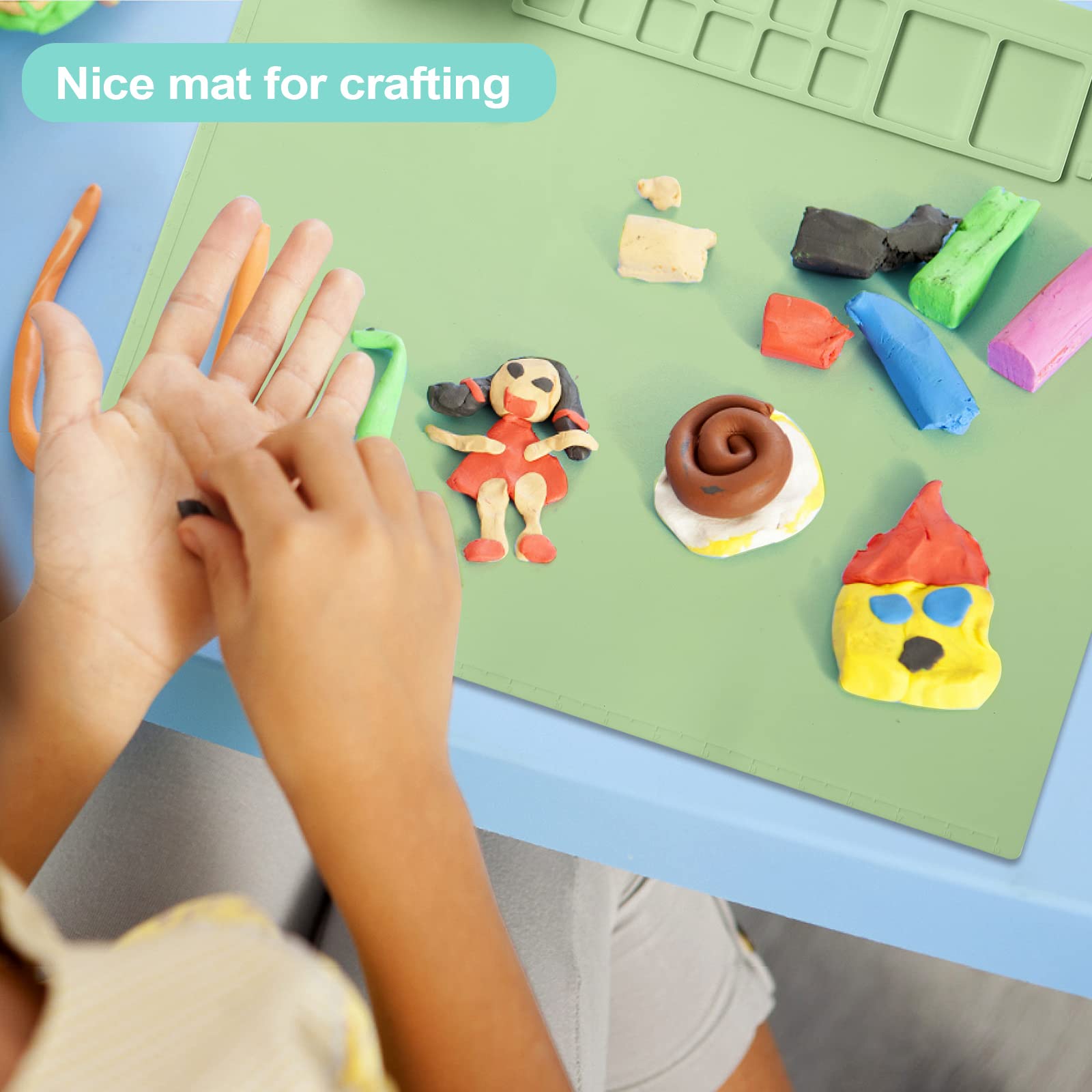 AWOKE Silicone Painting Mat - 20"X16" Silicone Art Mat with 1 Water Cup for Kids - Silcone Craft Mat has12 Color Dividers - 2 Paint Dividers (Green)