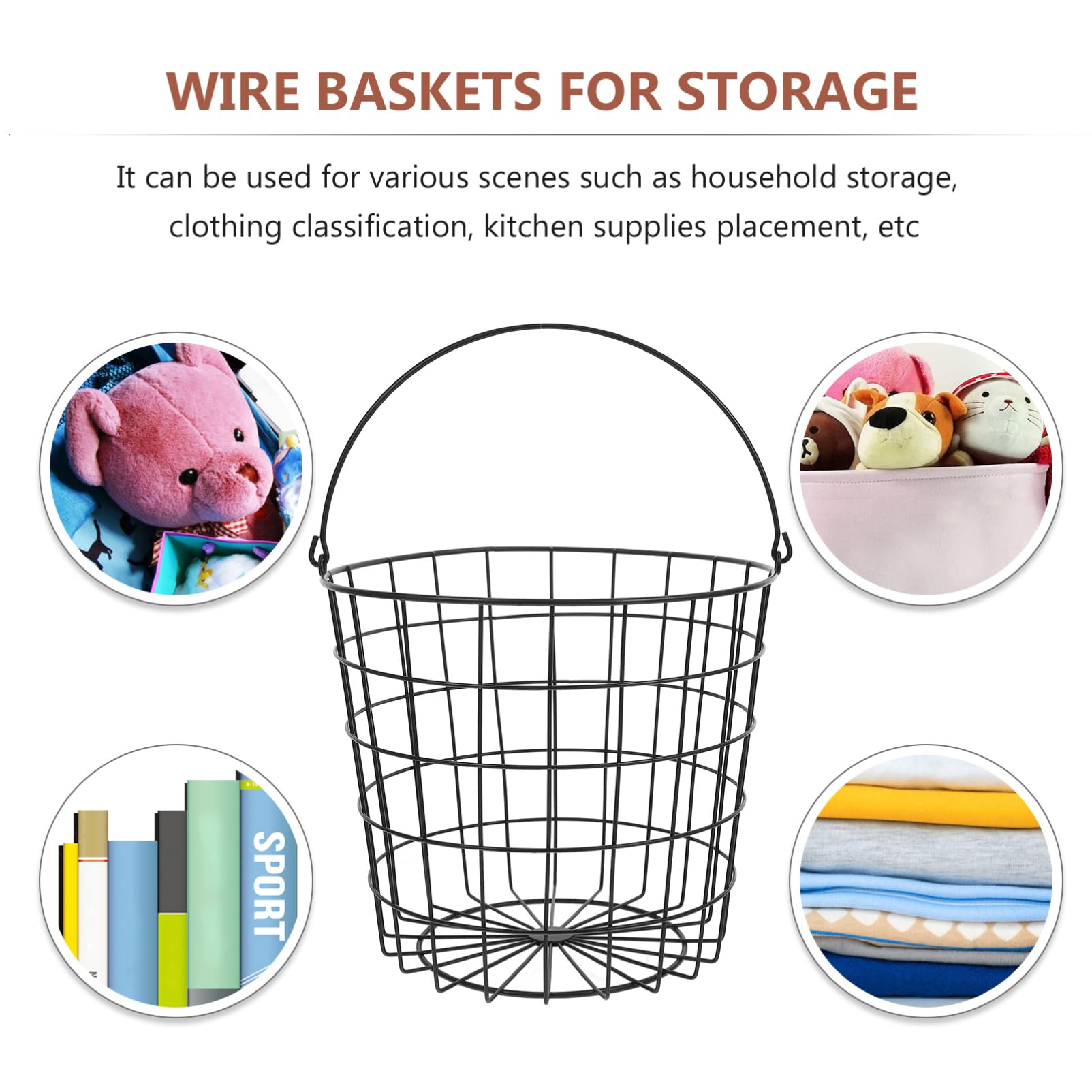 ABOOFAN Wire Basket Metal Laundry Basket with Handle Round Wire Storage Basket for Blankets Towel Toy Bin