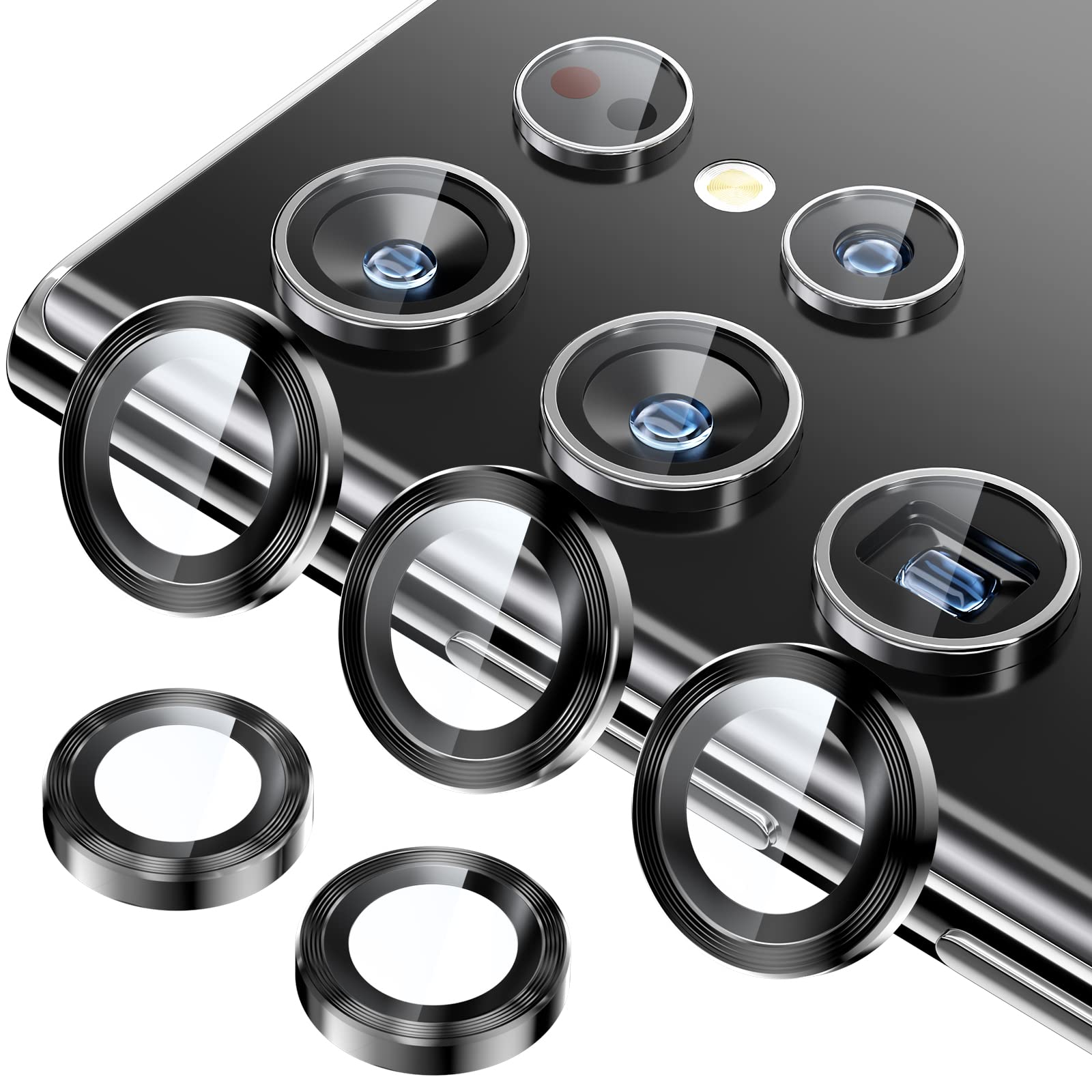 Arshek [5+5 PCS] for Samsung Galaxy S23 Ultra Camera Lens Protector, Keep Lens Original Design, 9H Tempered Glass Metal Ring Camera Cover Screen Protector Case Friendly Night Shot Mode HD Clear