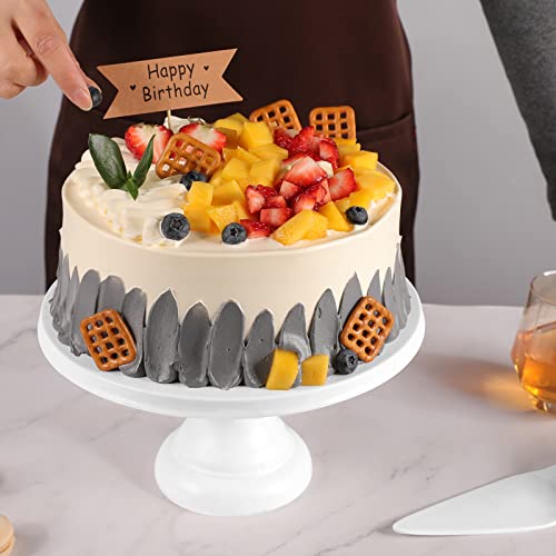 ECOWAY Round Cake Stand 9.84 Inch with Cake Spatula, White Bamboo Cupcake Stand, Dessert Display Plates for Snacks and Cookies, Candy Dish for Birthday Parties, Weddings, Baby Shower and Other Events