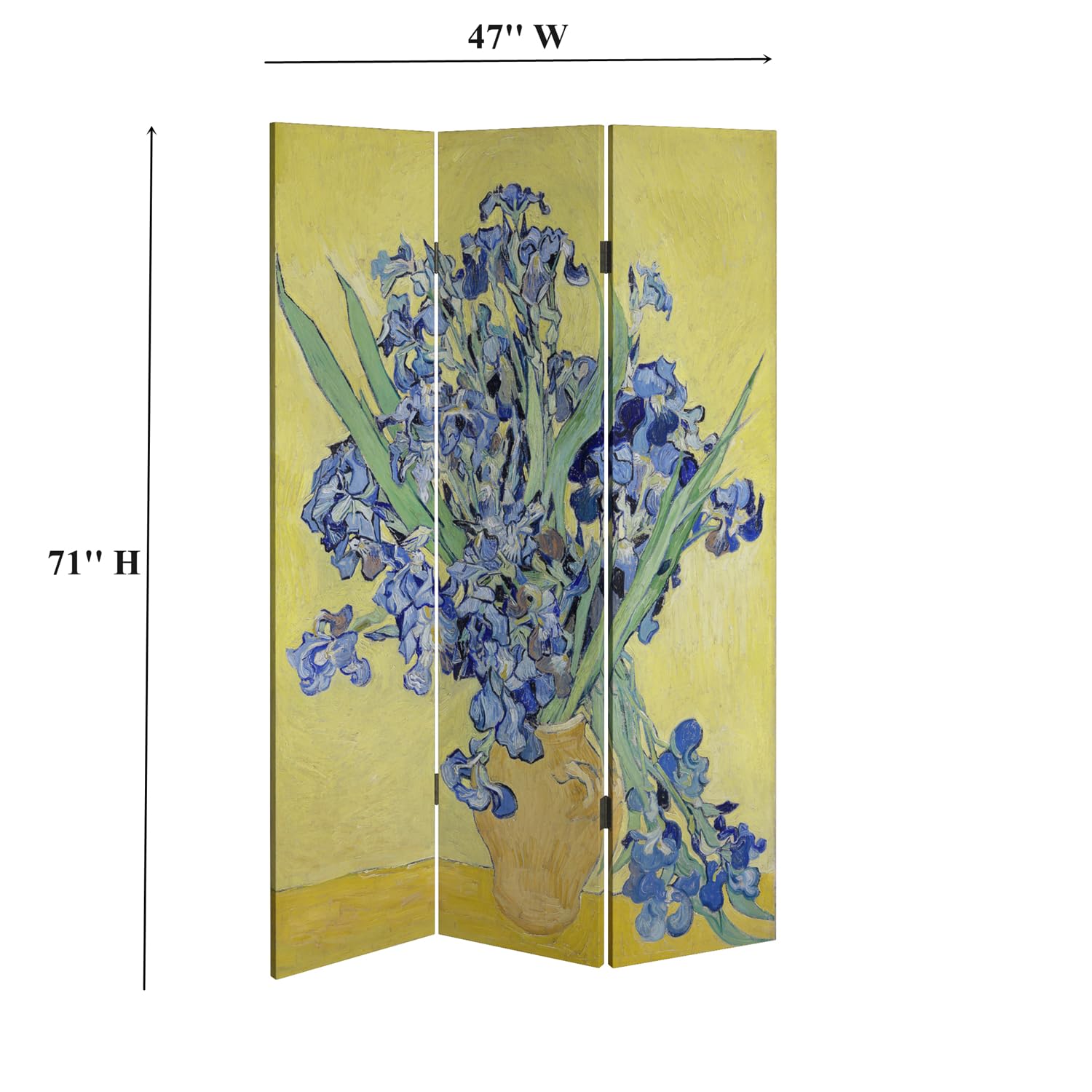 ARSTRIA 3-Panel Folding Room Divider Privacy Screen Van Gogh's Vase with Irises Against a Yellow Background Painting Canvas Foldable Portable Room Separating Divider Partition Freestanding 71'' H