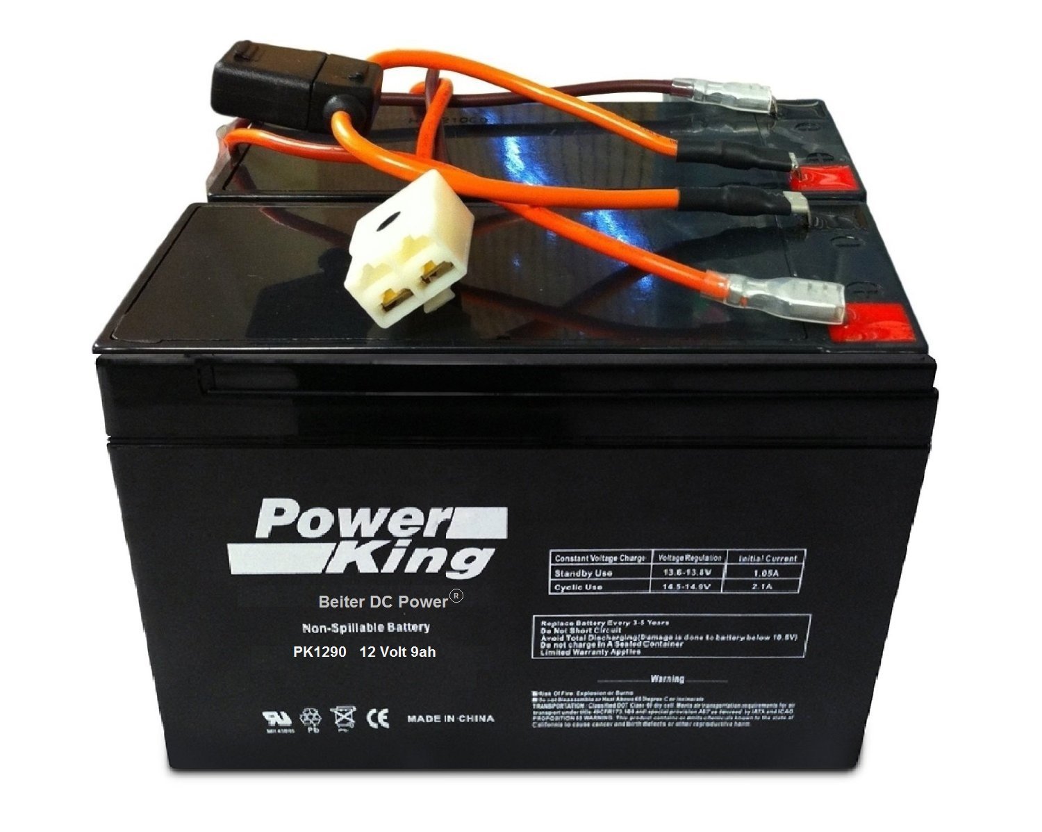 Fully Charged ready to go! Beiter DC Power Compatible with Razor Scooter Battery 12 Volt 9ah High Performance - Set of 2 Includes New Wiring Harness 28% Longer Run Time Than the Original Batteries