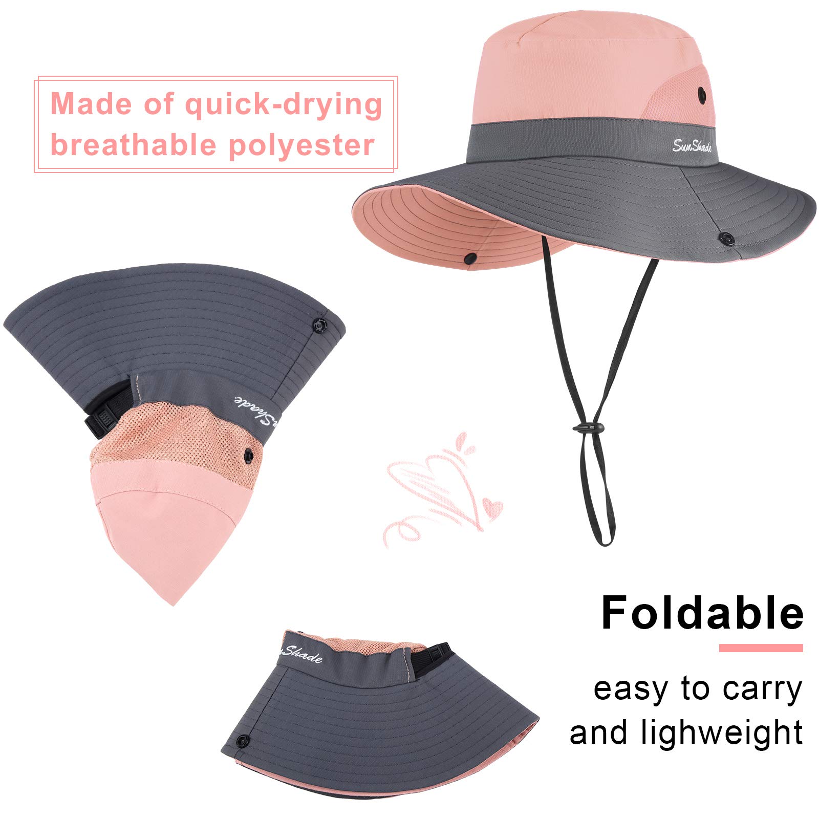 6 Pieces Women Wide Brim Sun Hat Outdoor UV Protection Hat Summer Foldable Mesh Beach Fishing Cap