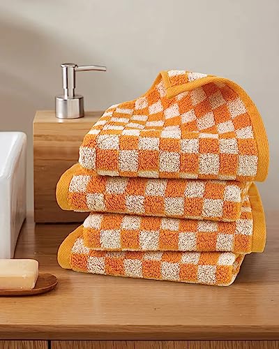 Jacquotha Checkered Hand Towels 4 Pack - Cotton Hand Towels for Kitchen Bathroom 29β x 13β, Orange