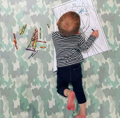 Large Waterproof Thick Padded Foam Baby Play Mat for Infants, Babies, Toddlers - for Play, Crawling & Tummy Time - 70 x 59 in. - Reversible, Double-Sided, Non-Toxic, Non-Slip Playmat - Star/Camo