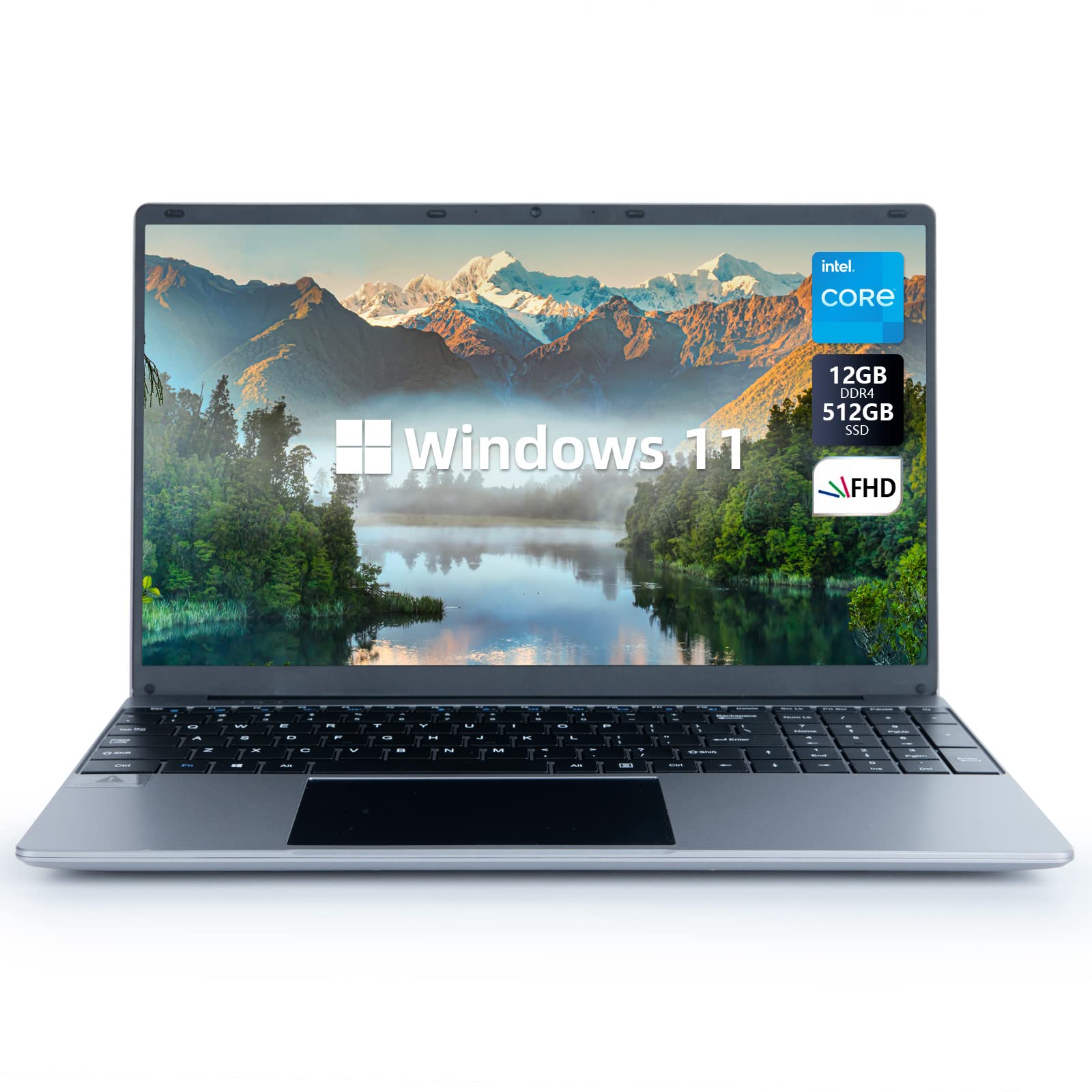 ANMESC Laptop, 15.6" 1080P Full HD Display High Performance Quad-Core Intel Celeron N5095 Processors 12GB DDR4 512GB SSD Windows 11 Laptop Computers, 2.4G/5G WiFi, Bluetooth 4.2, Long Battery Life