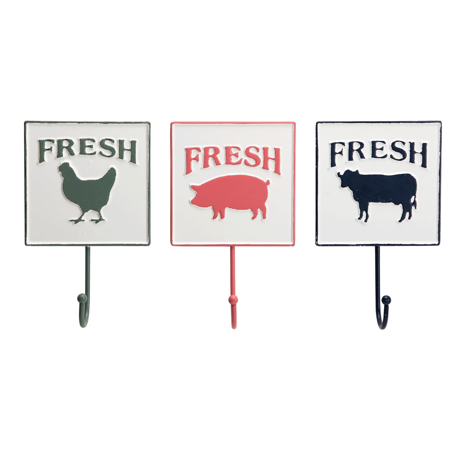 Set of 3 Farmhouse Decorative Wall Hooks, Livestock Cow Hen Pig Hanging Coat Hooks for Bathroom Entryway Bedroom Kitchen Wall Mounted Decor, Rustic Metal Utility Hooks for Hat Towel Bag Key Clothe