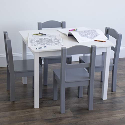 Humble Crew Kids Wood Table 4 Chairs Set, White/Grey & Toy Organizer, Toddler, Grey/White
