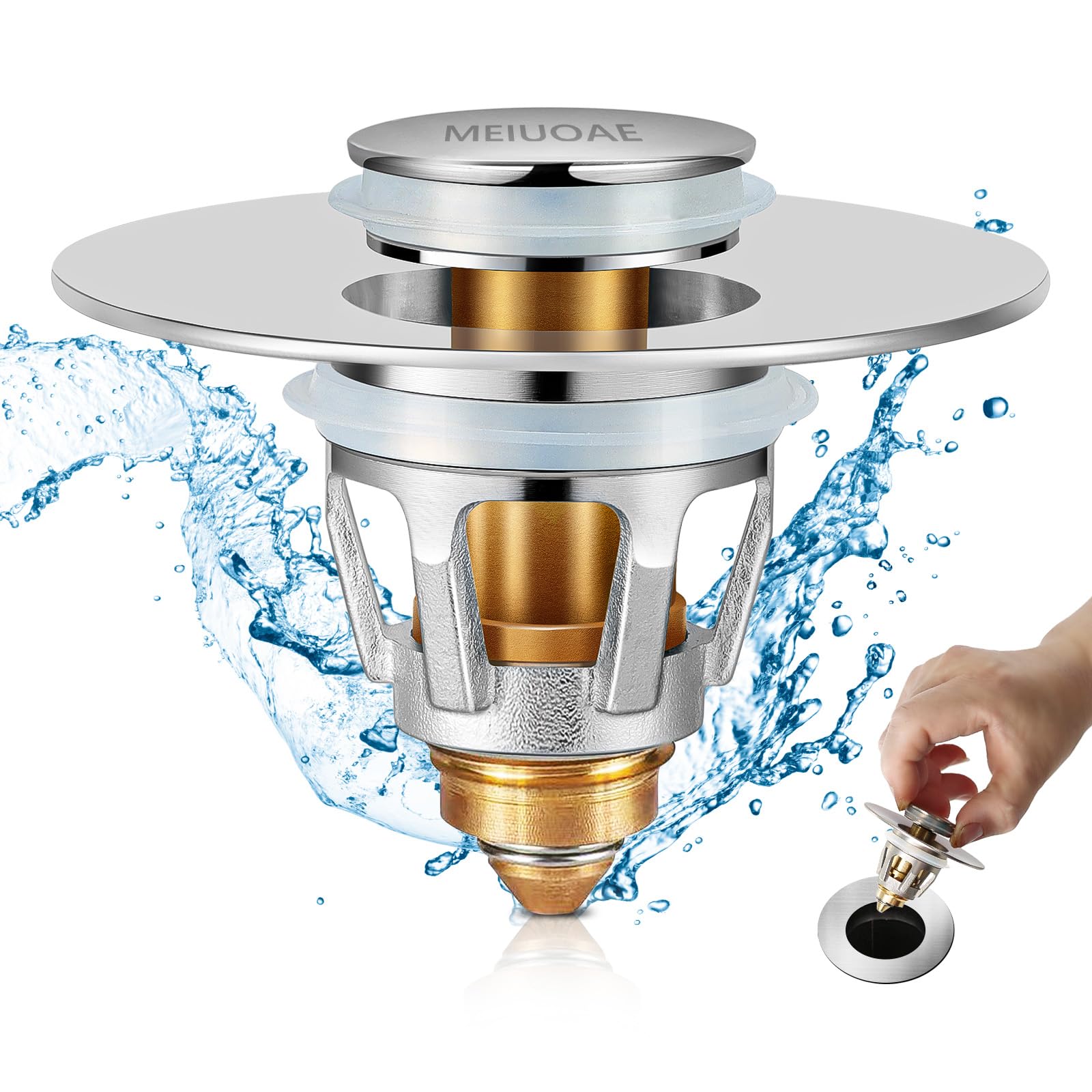 MEIUOAE Bathroom Sink Stopper,pop up Sink Drain Stopper,Bounce Washbasin Sink Stopper, for 1.1~1.5 in Drain Holes, Wash Basin Drain Filter ,Bathroom Sink Drain Stopper (Silver)