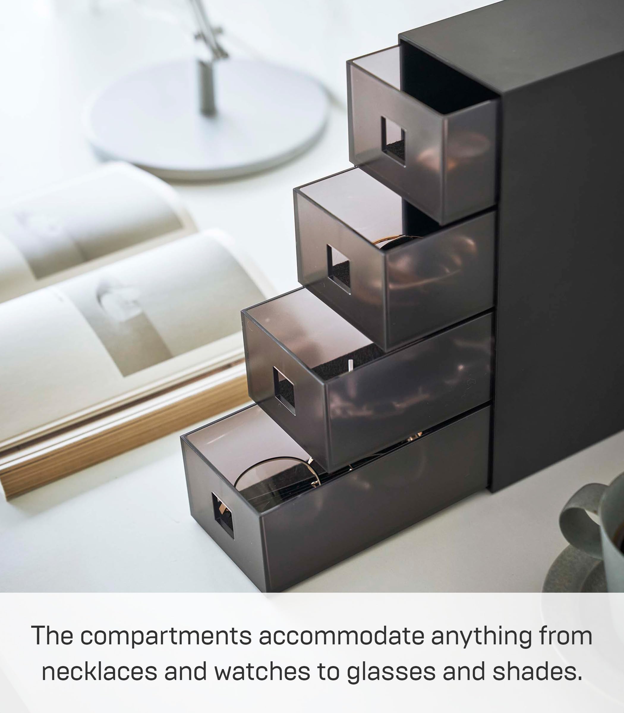 Yamazaki Home Tower 4-Tier Plastic Storage Drawer Organizers For Glasses, Accessories, Or Watch, Closet Drawers - Abs Plastic