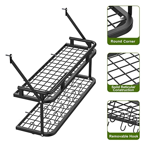 ChefHachiro Kitchen Pot Rack, Heavy Duty Wall Mount Pots and Pans Organizer, 2-Tier Wall Shelves with 12 S Hooks for Kitchen Cookware Utensils