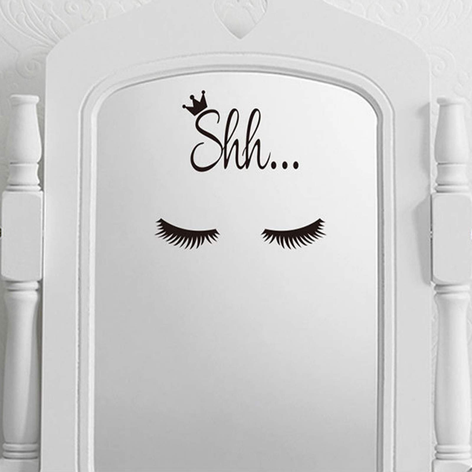 Maydahui 2 PCS Eyelash Wall Decal 14 Inch Salon Home Sign Decor Black Purple Shh Sleep Eyes Art Vinyl Mural Wall Sticker for Living Room Bedroom Easy to Paste